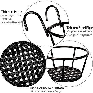 Hanging Flower Pot Holder, Iron Art Hanging Railing Planters Hanging Baskets Flower Pot Holder Over The Rail Metal Fence Planters Assemble Plant Racks for Patio Balcony Porch Fence (2 Pack)