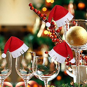 Lincang 10pcs Christmas Santa Hats Silverware Holders Mini Santa Hat Cup Bottles Cover Tableware Storage Bag for Party Table Dinner Decorations