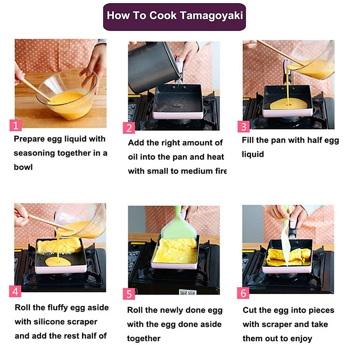 Lchkrep Japanese Omelette Pan-Tamagoyaki Nonstick Pan-Square Pan -Egg Roll Pan-Rectangle Frying Pan-Small Frying Egg Pan, Cooktop Safe, Easy to Clean,6.3 x 7.8 inch (Black)