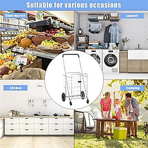 XYYSSM Iron 1200mm Telescopic Armrest 0.8mm 16# Round Tube 50kg Silver Foldable Shopping Cart, Shopping Cart with Dual Swivel Wheels for Groceries - Compact Folding Portable Cart Saves Space