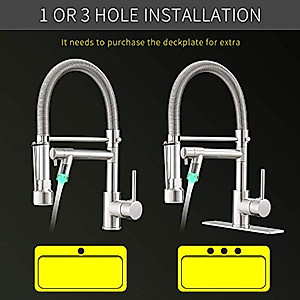 Fapully LED Kitchen Faucet with Sprayer,Single Handle Kitchen Faucet with Hole Cover Brushed Nickel