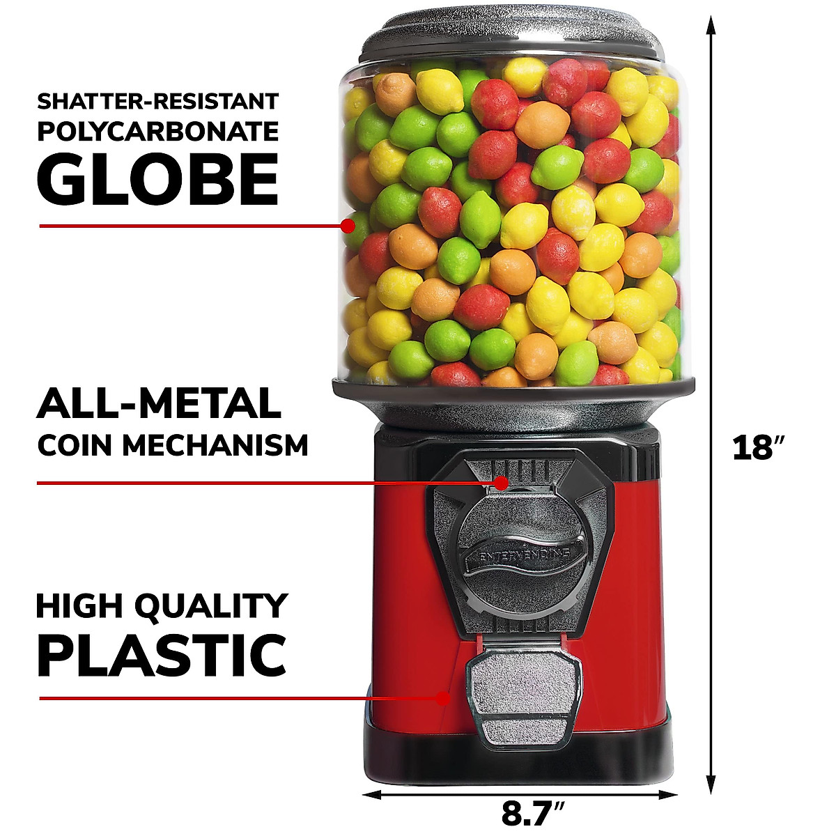 Gumball Machine for Kids - 2 Vending Machines with Stand & Connecting Board Bundle - Bubble Gum Red Vending Machine and Black Metal Stand Bundle - Coin Gumball Machine