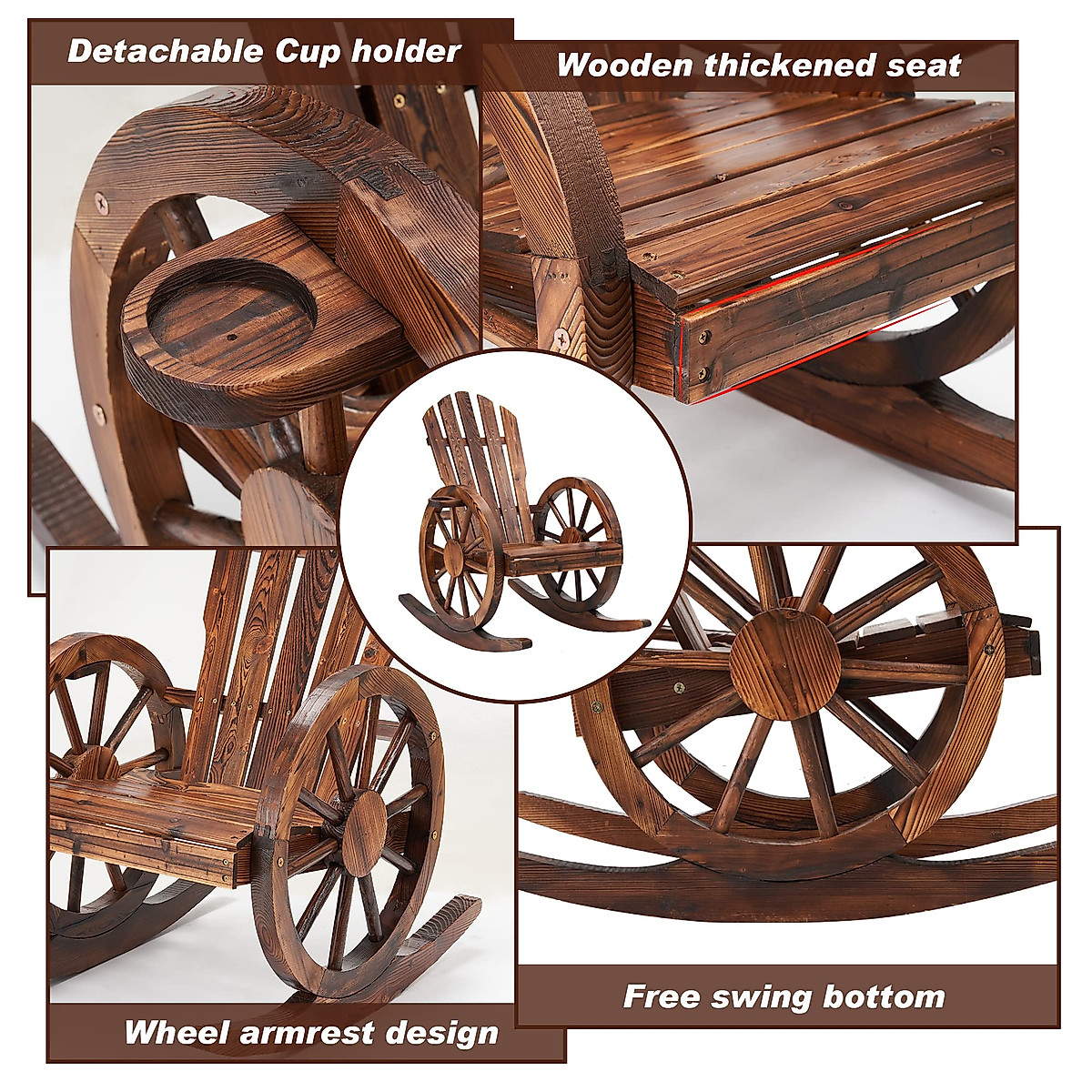 OUTGUAVA Outdoor Wooden Rocking Chairs Set of 2, Adirondack Rocker Chairs Oversized Patio Rocking Chairs for Porch Lawn Garden Poolside