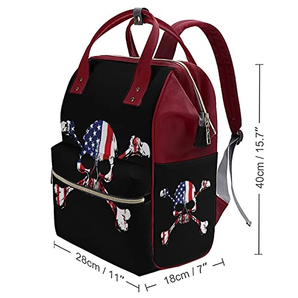 American Flag Skull Diaper Bag Backpack Large Capacity Mommy Bags Multifunction Nappy Bag Travel Back Pack Red-Style