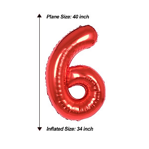 AULE 40 Inch Big Red 6 Balloon Number Large Foil Helium Number Balloons 0-9 Jumbo Giant Happy 6th Birthday Party Decorations for Boy or Girl Huge Mylar Anniversary Party Supplies