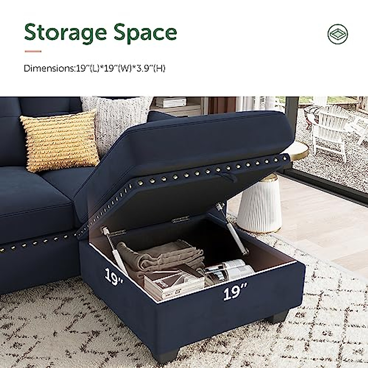 HONBAY Velvet Sectional Sofa L Shaped Couch Reversible Sectional Couch Sofa for Small Space,Dark Blue