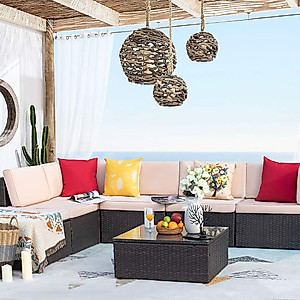 Homall 7 Pieces Patio Outdoor Furniture Sofa Set, All Weather PE Rattan Wicker Sectional Sets Modern Modular Couch Outside Conversation Set with Thick Cushions and Glass Coffee Table (Brown)