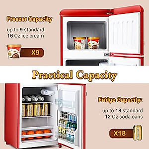 HOPDAY FLS-80G-RED Retro Mini Fridge, Red