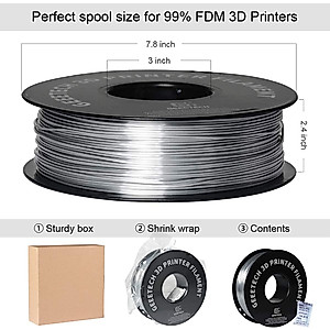 Geeetech Silk PLA Filament 1.75mm for 3D Printer, Metal-Like Shiny Consumable 1kg (2.2lbs) 1 Spool, Dimensional Accuracy +/- 0.03 mm,Metallic Silver