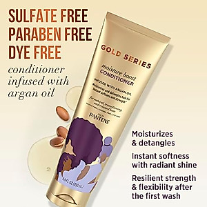 Pantene Shampoo and Sulfate Free Conditioner Kit, with Argan Oil, Pro-V Gold Series, for Natural and Curly Textured Hair, 16.9 fl oz, Kit