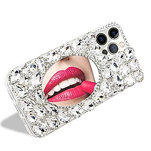 MOIKY Case for Galaxy A32 5G Clear Sparkle Bling 3D Crystal Rhinestone Diamond Makeup Mirror for Women Girls Soft TPU Bumper Shockproof Protective Phone Cover for Samsung Galaxy A32 5G(Transparent)