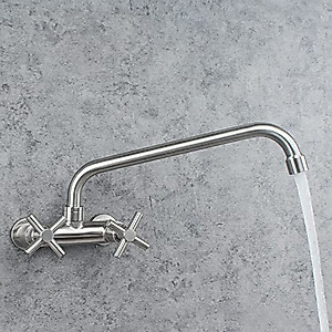 UMANYI Commercial Kitchen Faucets Wall Mount 4 inch Center Stainless Steel Brushed Nickel Utility Laundry Sink Faucet RV Faucet with 11 Inch Spout 2 Handle SSKF09-3C