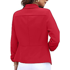 BOFETA Solid Color Blazer for Women Casual Ruched 3/4 Sleeve Lapel Ruched Sleeve Fit Blazer Red XL