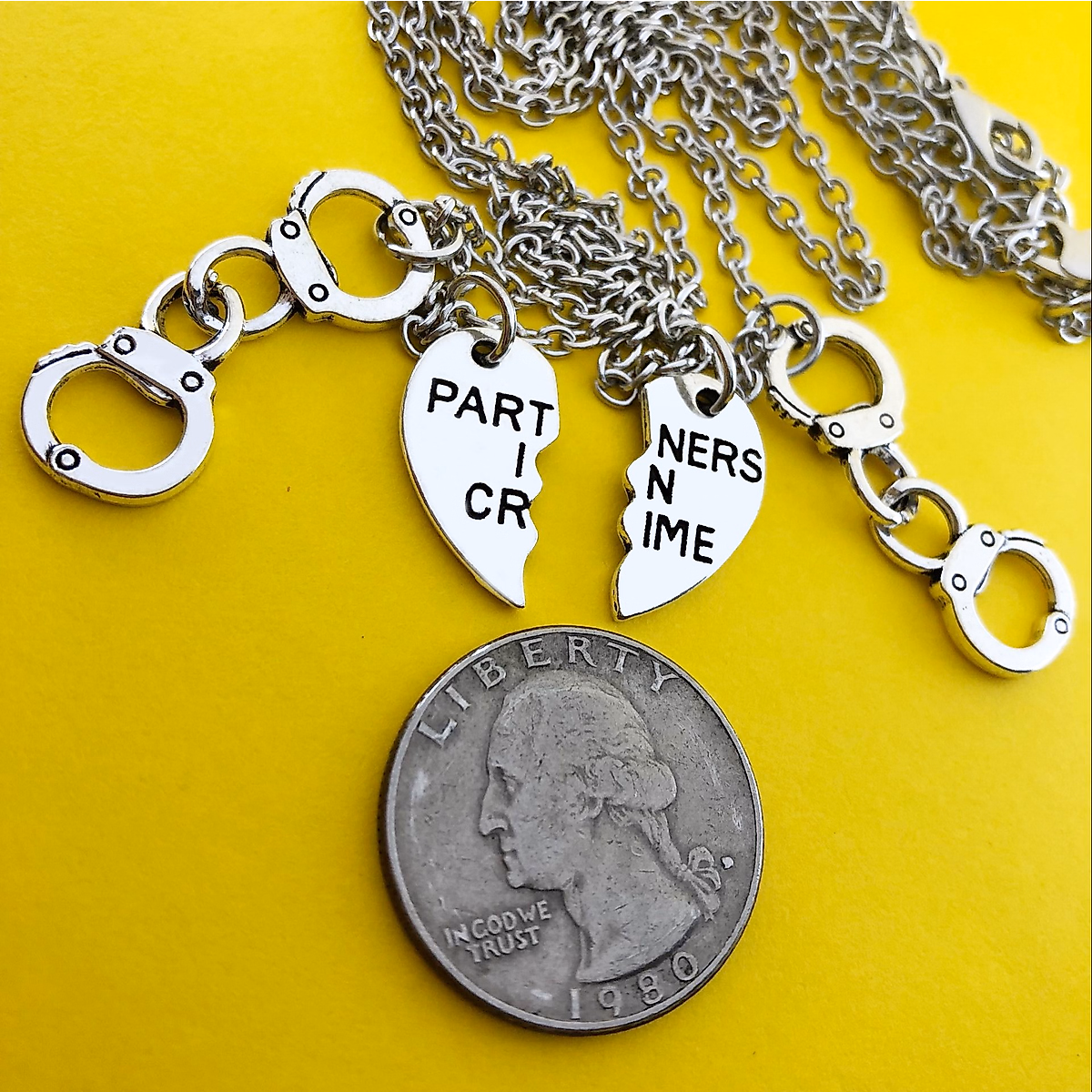 AMOR SPES Partners in Crime Necklace for 2 Best Friends Gifts Friendship Jewelry Heart Charms Couples for Valentine