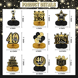 Refavor 9Pcs 40th Birthday Party Decorations - 40th Birthday Decorations for Men Women Black Gold Party Supplies Decorations Table Honeycomb Centerpieces Over the Hill Aged to Perfection Decor