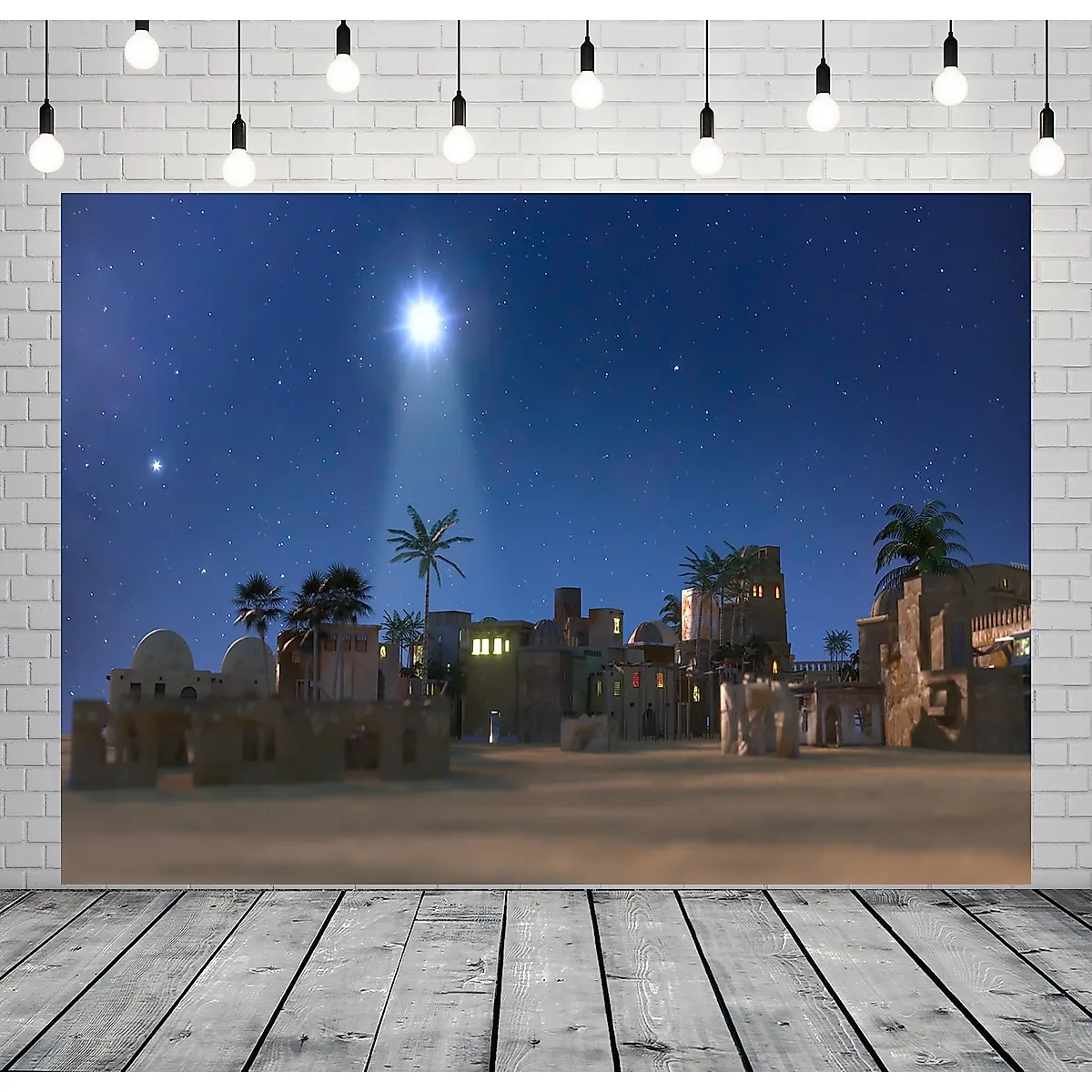 BELECO 12x10ft Fabric Nativity Backdrop Christmas Star Night Manger of Christmas of Jesus Christ Bethlehem Town Village Background Star of Bethlehem Religious Church Christmas Decoration Photo Props
