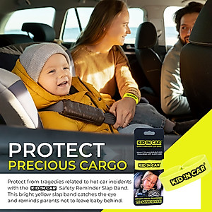 KID !N CAR - Baby in Car Reminder for Infant Car Safety, Tech Free, Neon Slap Band Reminds Parents of Child in Car