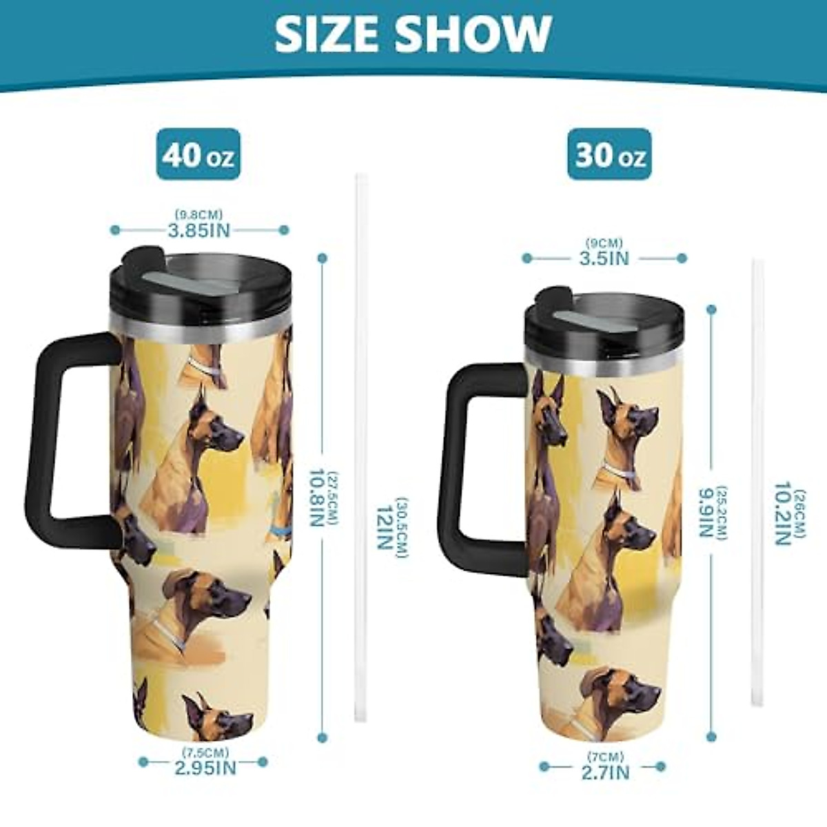 linqin Beauty Brown Dogs Vacuum Insulated Tumbler with Straw Lid 40 oz Girls Water Bottle Reusable Camping Mug for Water, Iced Tea or Coffee