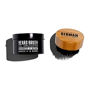6IXMAN™ BEARD BRUSH - BAMBOO AND BOAR BRISTLE – For Short to Medium Beards, Easy-grip handle, Travel Friendly, Exfoliating, Beard Oil Applicator – Includes Travel Tin