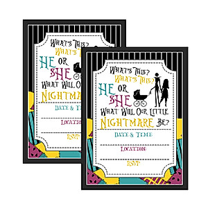 Silly Goose Gifts Nightmare Before Christmas Themed Baby Shower Gender Reveal Invitation Invite Decoration Supply (Set of 12) with Envelopes