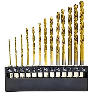 VETCO Titanium Nitride Drill Bit Set - 13 Pieces Hex Shank Quick Change Speed Lock Wood Plastic Aluminum