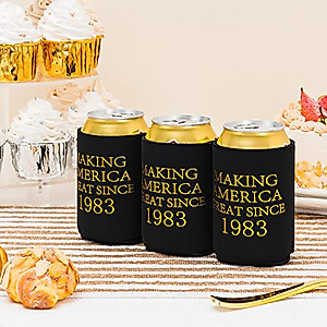 Crisky 40th Birthday Beer Sleeve, 40th Birthday Can Cooler Insulated Covers, 40th Birthday Decorations Black Gold Making Great Since 1983, Neoprene Coolers for Soda, Beer, Can Beverage, 24 Pcs