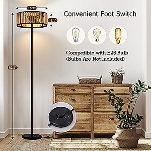 Szleomay Wood Floor Lamp, Mid Century Standing Lamp, Modern Black Floor Lamps for Living Room, Farmhouse Tall Floor Lamp for Bedroom, Study Room and Office, ON/Off Foot Switch