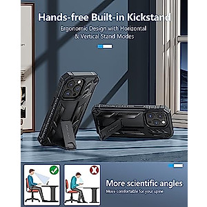 FNTCASE for iPhone 14-Pro Phone Case: for iPhone 13 Pro Cases | Military Grade Drop Proof Protection Mobile Cover with Kickstand | Matte Textured Rugged Shockproof TPU | Protective Sturdy - Black