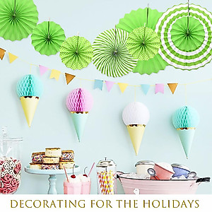 GOSHUN 6 Pieces Hanging Paper Fans Paper Fans Decoration for Wedding Retirement Graduation Birthday Party Engagement Bridal Party Hangings Decorations(UZS/Green)