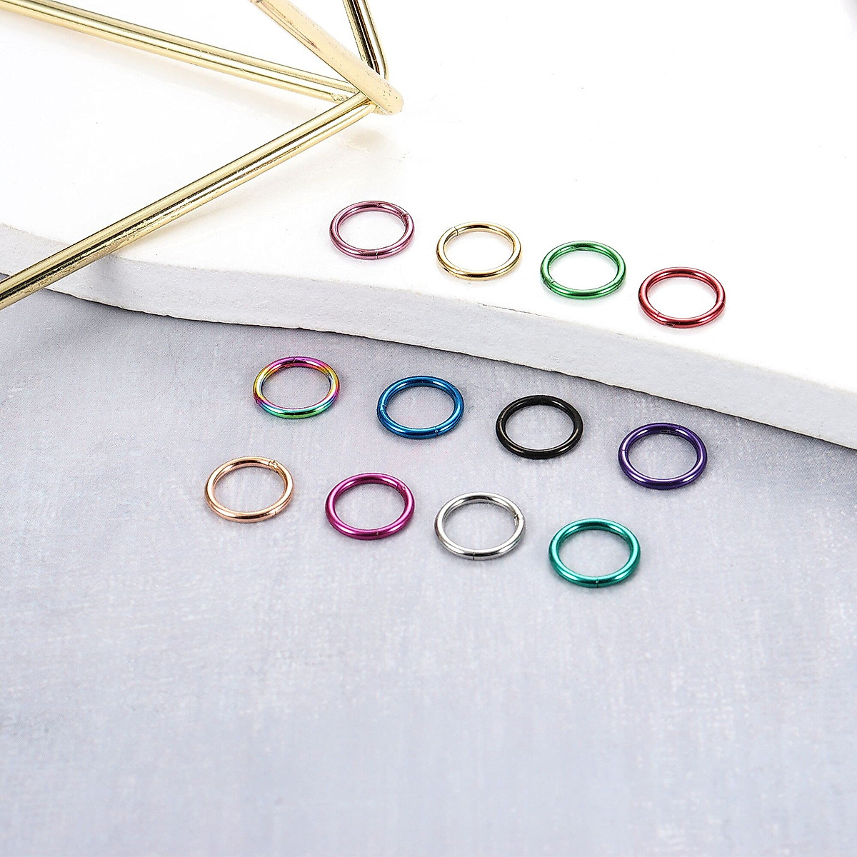 Drperfect 12 Pcs Septum Rings 316L Stainless Steel Cartilage Hoop Earrings Hinged Segment Clicker Septum Nose Rings Hoop Helix Daith Tragus Earrings Body Piercing for Women Men 16G 18G