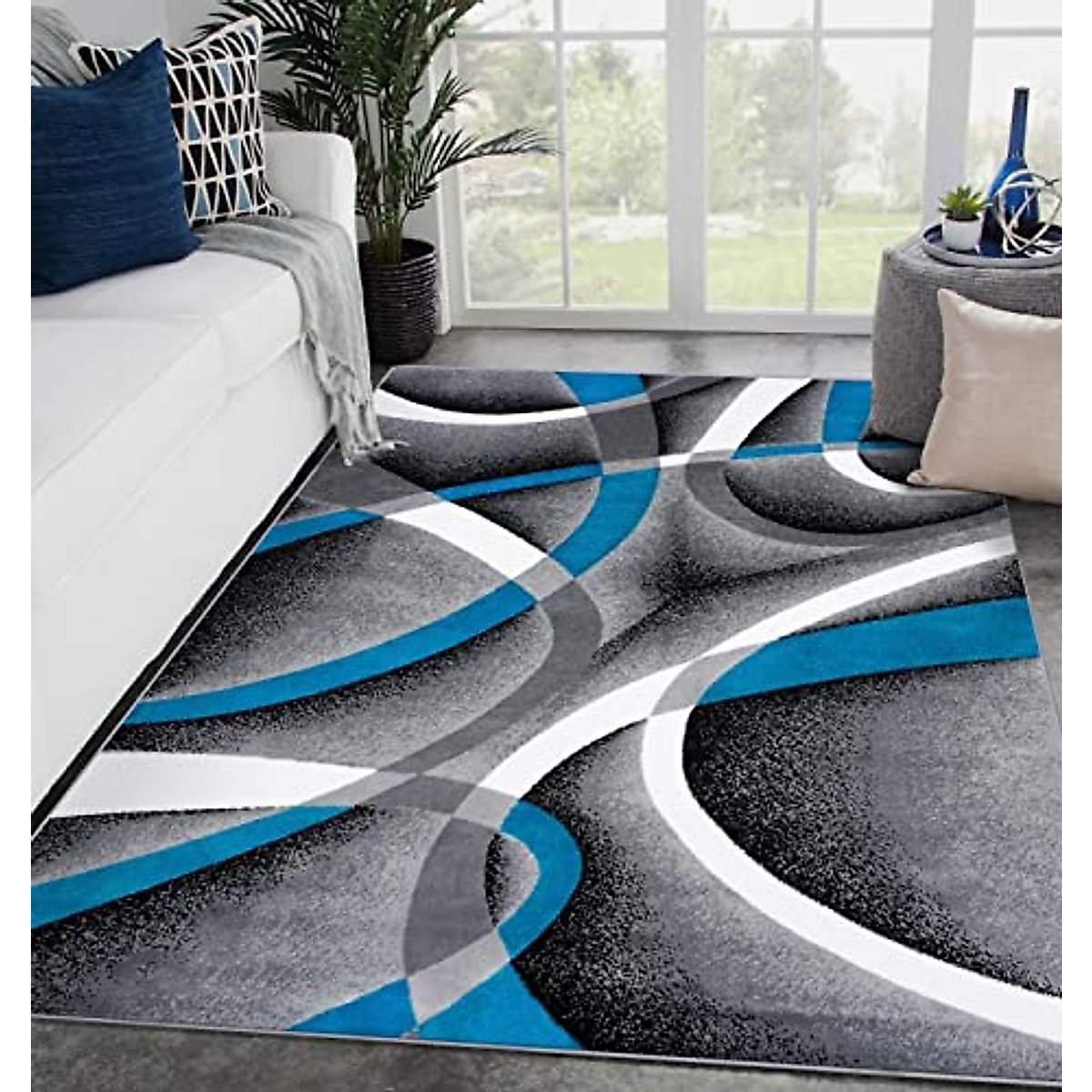 Persian Area Rugs Turquoise 8x10 2305 White Swirls 7'10 x10'6 Modern Abstract Area Rug, 8' x 10'