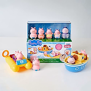 TOMY Toomies Peppa Pig Bath Toys — Peppa’s Boat Adventure Bath Toy Set — Includes Two Boats and 5 Peppa Pig Toy Figures — Baby and Toddler Bath Toys for 18 Months and Up
