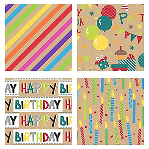 RUSPEPA Wrapping Paper Kraft Paper - Colorful Birthday Wrap Design - 4 Rolls - 30 inches x 10 feet per Roll