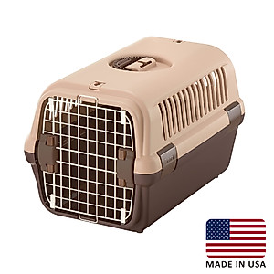 Richell Pet Travel Carrier Size Medium in Brown, Travel Carrier or Crate for Dogs and Cats up to 17.6 lbs.