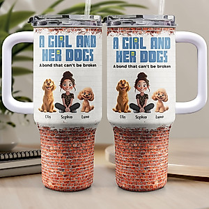 Macorner Personalized Dog Mom Gifts For Women 40oz Tumbler With Straw, Unbreakable Bond Of A Girl & Her Dogs, Dog Lovers Gifts For Women, Best Gifts For Dog Lover, Dog Mom Gifts, Gifts For Dog Mom