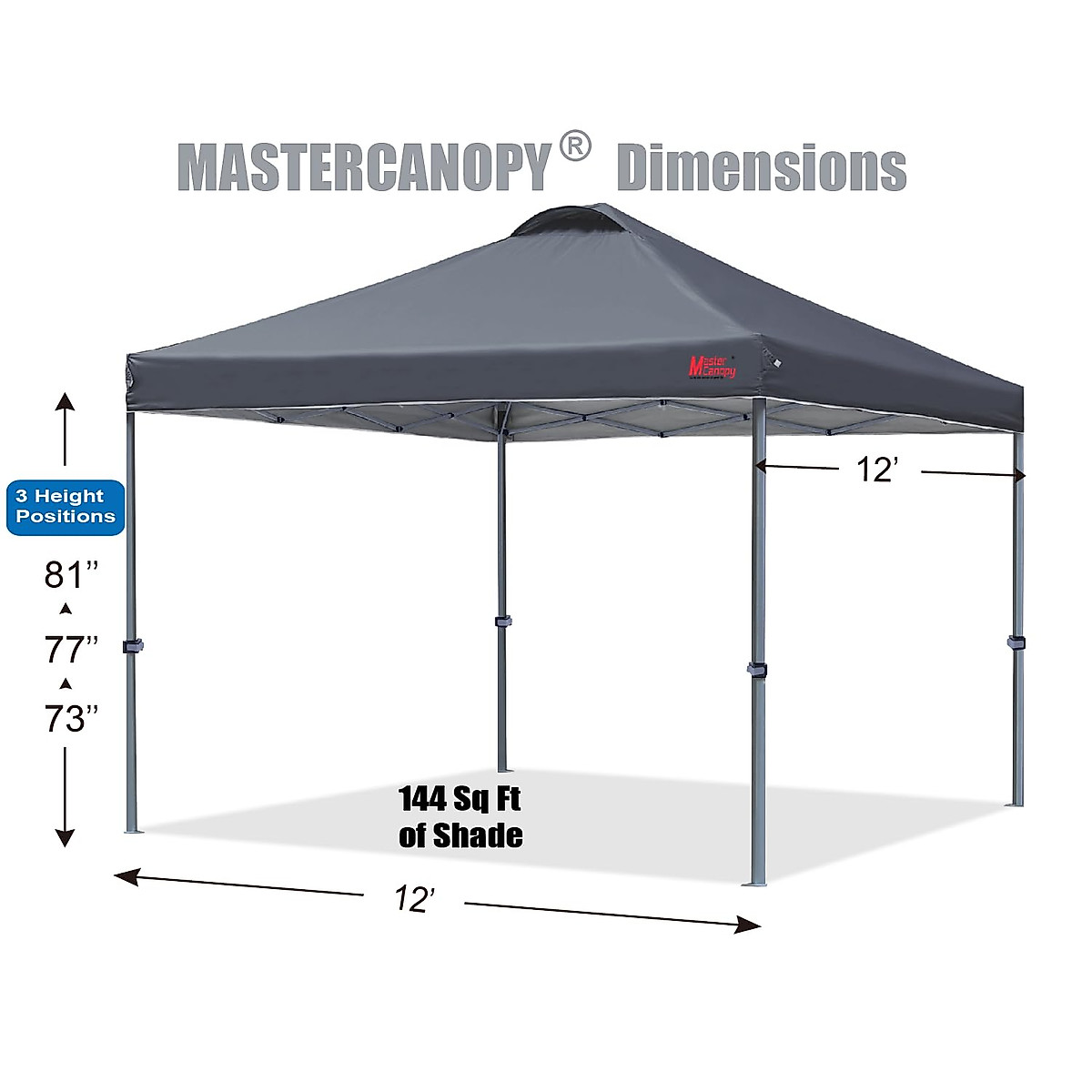 MASTERCANOPY Durable Pop-up Canopy Tent with Roller Bag (12x12, Dark Grey)