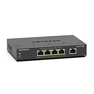NETGEAR 5 Port PoE Gigabit Ethernet Easy Smart Managed Essentials Switch (GS305EP) - with 4 x PoE+ @ 63W, Desktop or Wall Mount