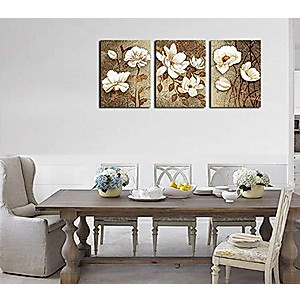 Vintage Wall Art Flowers Bedroom Wall Decor 3 Pieces Canvas Wall Art White Blossom Bathroom Living Room Decoration 12" x 16" x 3 Panels Framed Ready to Hang