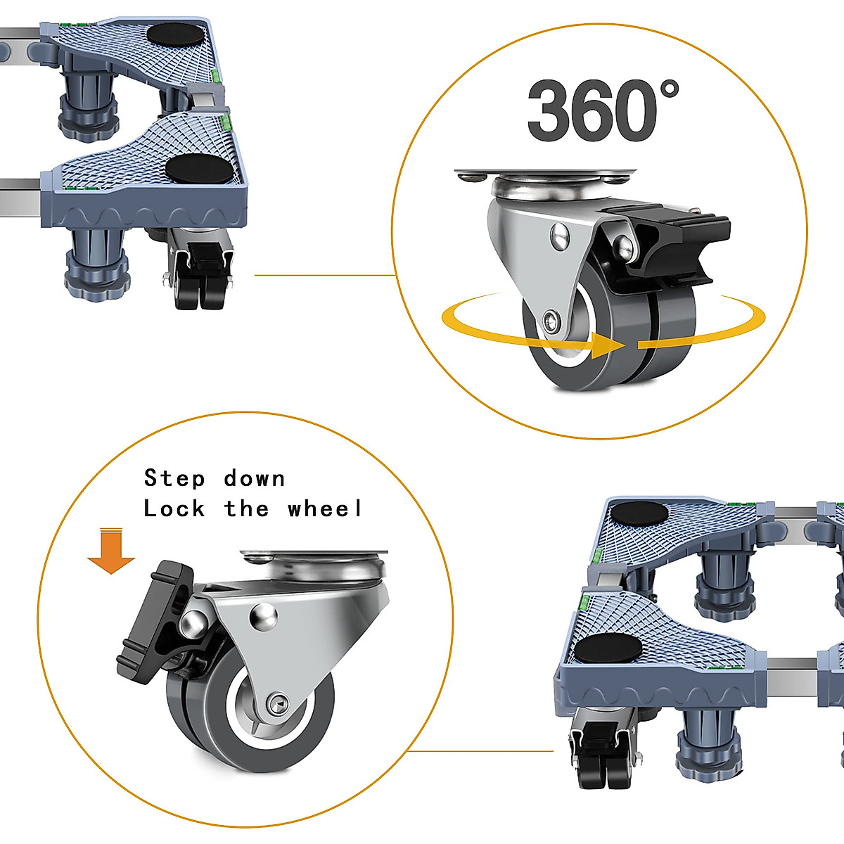 IREMMO Washing Machine Stand Base Furniture Dolly Mini Fridge Stand with 8 Strong Feet and 4 Wheels Refrigerator Stand Washer and Dryer pedestal Mobile Roller Dolly Cart with Wheels for Appliance