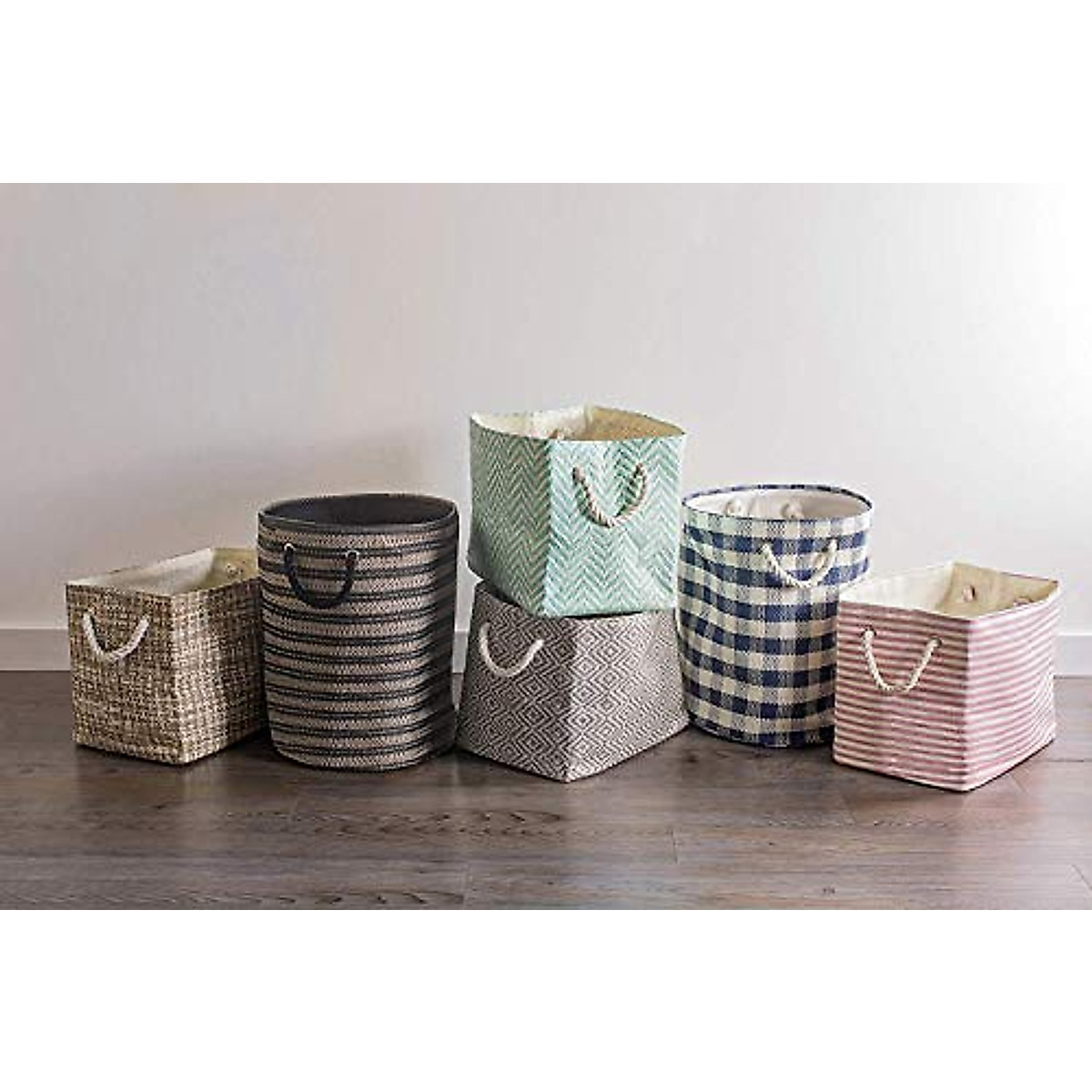 DII Woven Paper Storage Bin, Checkers, Aqua, Medium Rectangle