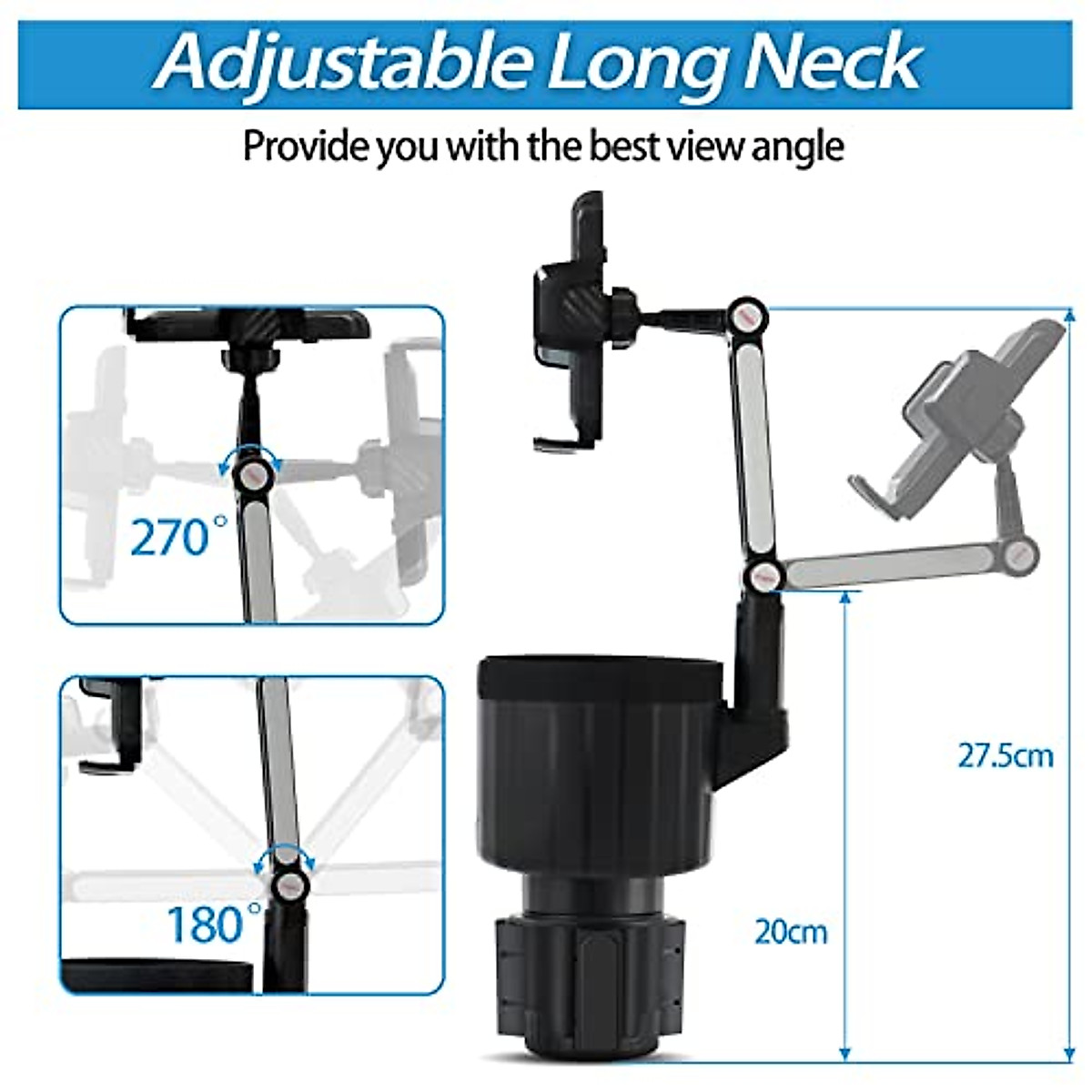 Ockivs Car Cup Holder Phone Mount Universal Adjustable Base with Cup Holder Expander Auto Cell Phone Stand for All Smartphone 2-in-1 Multifunctional Cup Holder Phone Holder