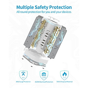 Surge Protector , Fararaka 6FT Power Strip Tower with 16 Outlets and 5 USB Ports, Flat Plug Multi Outlet Tower for Home, Office, Dorm Room