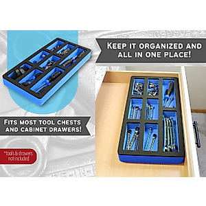 Polar Whale Tool Drawer Organizer Insert Blue and Black Durable Foam Strong Non-Slip Anti-Rattle Bin Holder Tray 20 x 10 Inches 8 Pockets Fits Craftsman Husky Kobalt Milwaukee and Many Others