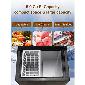 Chest Freezer KRIB BLING 5.0 cu.ft Mini Adjustable 7 Thermostat Compact Deep Freezer Top Door Low Noise with Removable Basket Black