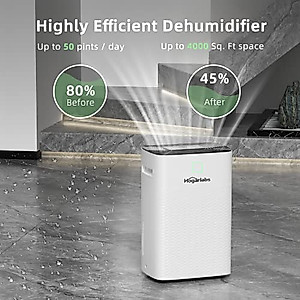 HOGARLABS 50 Pint Dehumidifiers for Home Basements, with 3 Working Modes, Overflow Protection, and Auto Shut off Restart. Ultra Silent Dehumidifier with Drain Hose, Intelligent Humidity Control