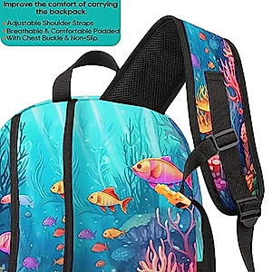 OMFUNS Tropical Fish School Backpack for Kids Boys Girls Women Men Ocean Sea Coral Bookbag for College Gym Travel School Bag Rucksack Casual Daypack Computer Laptop Backpack