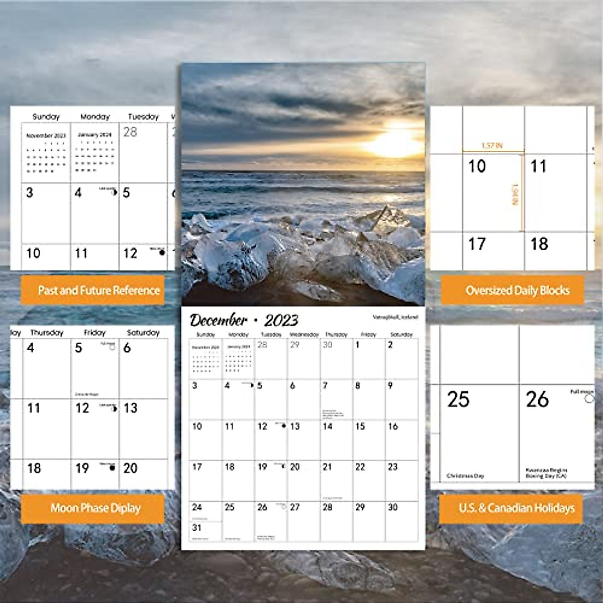 2023 Wall Calendar BEACHES, 14 Months Hangable Wall Calendars, Nov.2022-Dec.2023, Beach Calendars 2023, 12" x 24" (Open), Thick Glossy Paper, Organizing & Planning