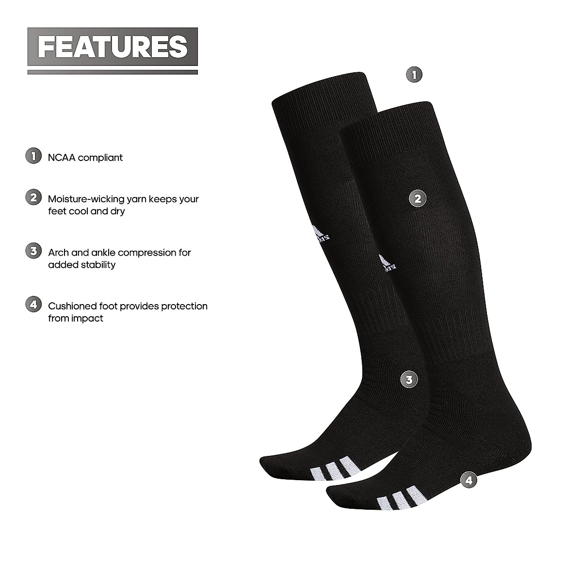 adidas Rivalry Field Socks - Multi Sport Over the Calf (OTC) Socks for Boys, Girls, Men and Women (2-Pair)