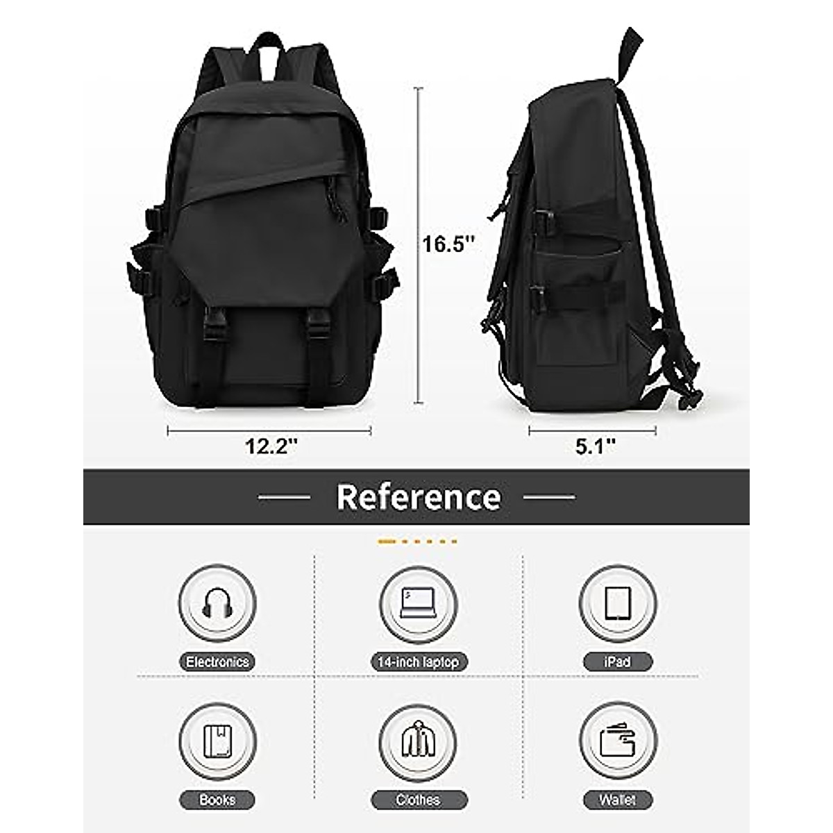 Black Laptop Backpack For Women Men 14 Inch Waterproof College Backpack With Laptop Compartment Aesthetic Backpack Small Backpack Purse For Women Anti Theft Cute Backpack Lightweight Work Backpack
