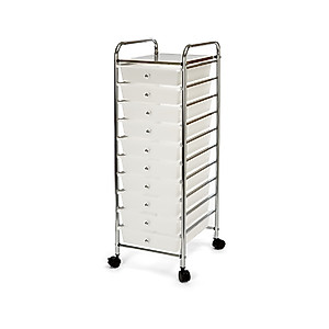 Seville Classics Rolling Utility Organizer Storage Cart, for Home Office, School, Classroom, Scrapbook, Hobby, Craft, 10 Drawer, Frost White
